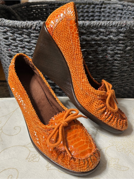 AEROSOLES | Shoes | Aerosoles Orange Leather Snake Reptile Wedge Heel ...